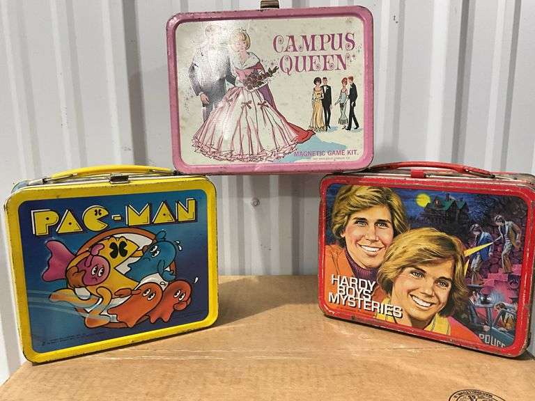 3 Metal Lunch Boxes: Aladdin PAC-Man, Thermos Camp - Hamilton-Maring ...
