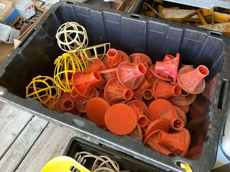 Tote of rebar safety caps - Hamilton-Maring Auction Group