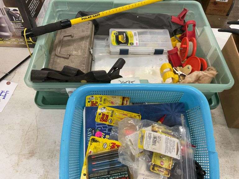 Tote Containing GlobeMaster Tackle Box, Ice Fishing Tackle - Hamilton ...