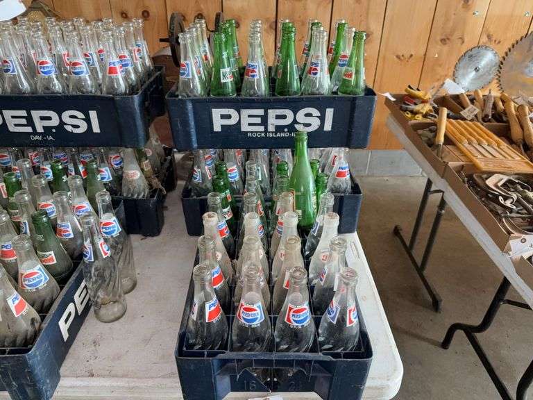 (3) Glass Pepsi Product Bottles and Plastic Cases - Hamilton-Maring ...