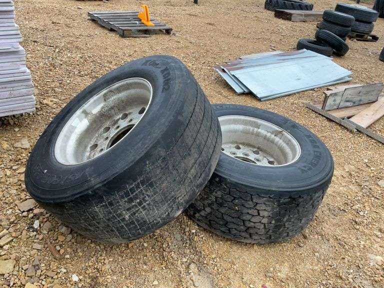 (2) 22.5 Super Single truck tires on aluminum semi rims - Hamilton ...