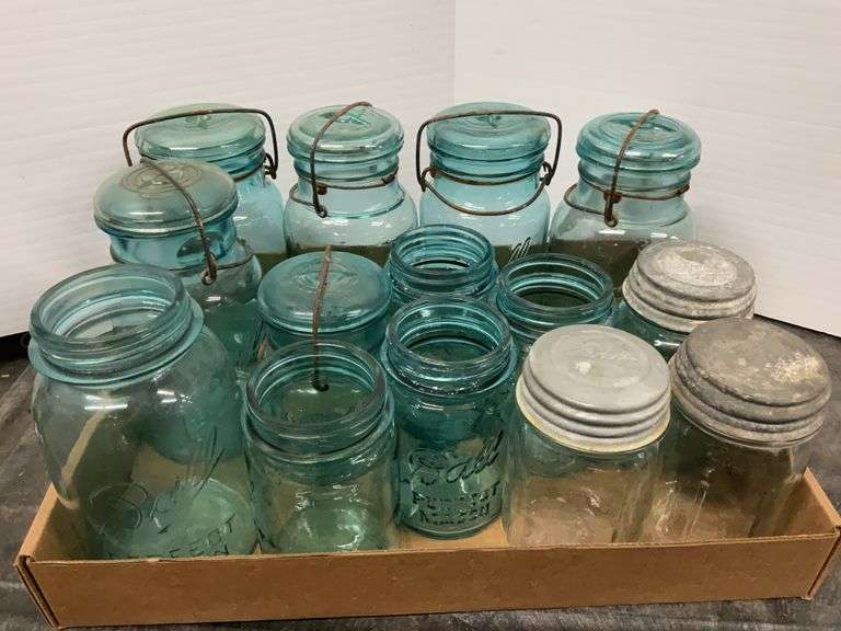 12 Blue Jars, 2 Pint Jars - Hamilton-Maring Auction Group