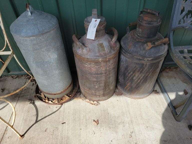 (2) Vintage Fuel Oil Cans, Galvanized Chicken Wate - Hamilton-Maring Auction Group