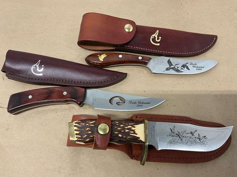 (3) Ducks Unlimited Knives, 5" Blades with Sheaths - Hamilton-Maring ...