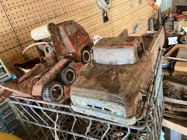 Vintage Metal Trucks in Metal Crate - Hamilton-Maring Auction Group