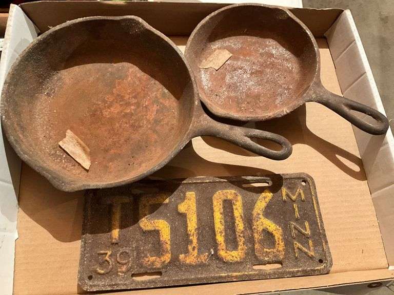 Cast Iron Pans, Vintage License Plate - Hamilton-Maring Auction Group
