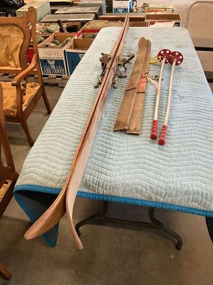 Set of kids wooden skiis & poles & set of wooden c - Hamilton-Maring ...