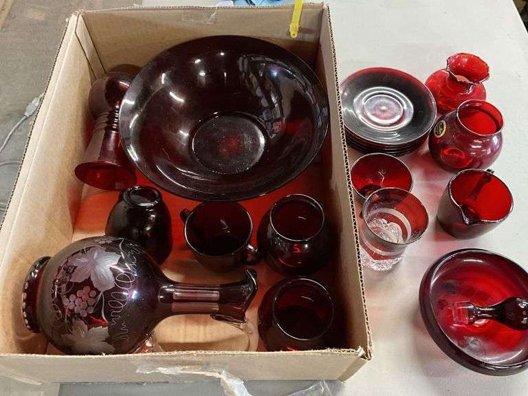 1 box Ruby colored glassware - Hamilton-Maring Auction Group