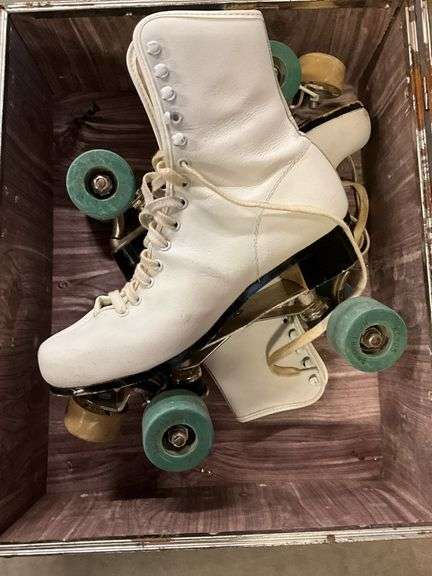 Box of vintage ice skates & pair of roller blades - Hamilton-Maring ...