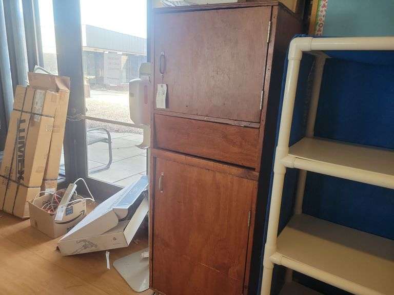 Wooden Rolling Cabinet, 24"x21.5"x67" - Hamilton-Maring Auction Group