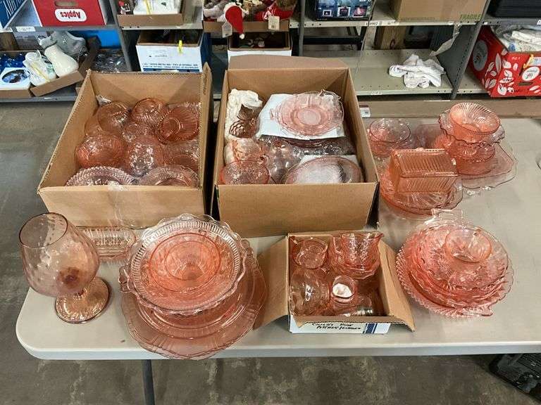 (3) boxes of pink depression glass - Hamilton-Maring Auction Group