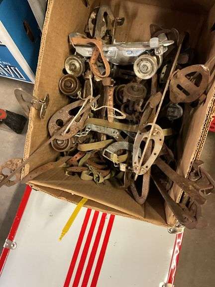 Box of vintage ice skates & pair of roller blades - Hamilton-Maring ...
