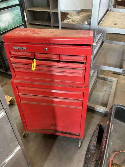 Red Stack on Toolbox w/Misc. Tools - Hamilton-Maring Auction Group