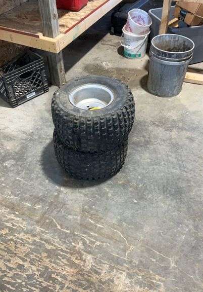 Pair of 18x9.5-8 tires on 4 bolt rims - Hamilton-Maring Auction Group