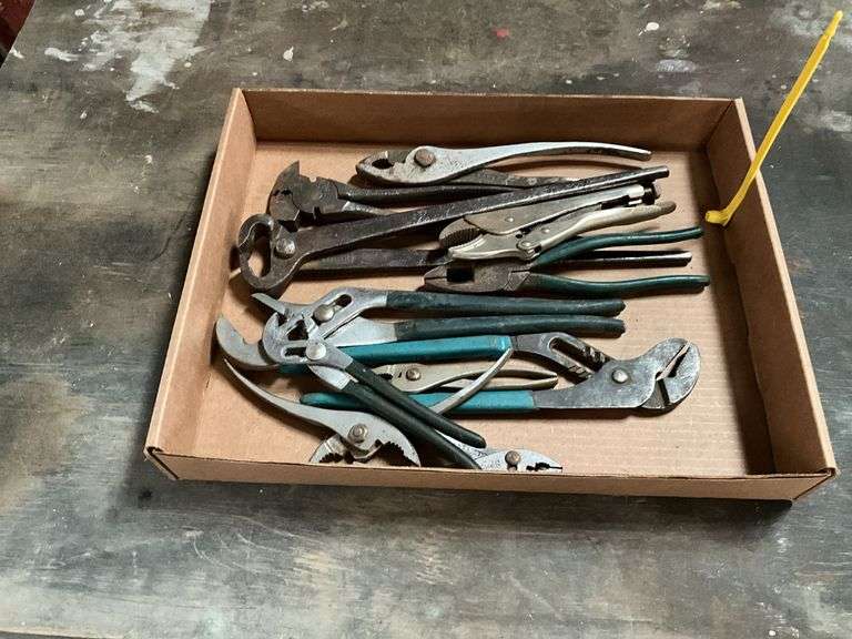 Flat of pinchers, channel locks, pliers, fencing t - Hamilton-Maring ...
