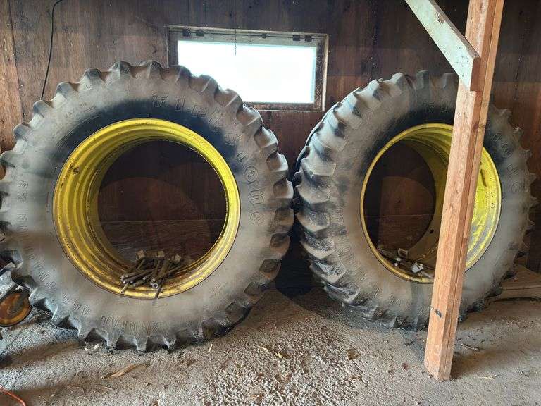 Set of Firestone 18.4R38 23 Degrees Tires on John Deere Band Dual Rims ...