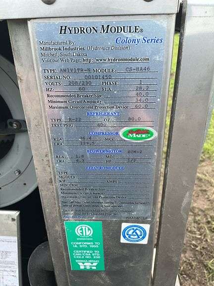 Hydron Module Colony Series Forced Air Unit - Heat - Hamilton-Maring ...