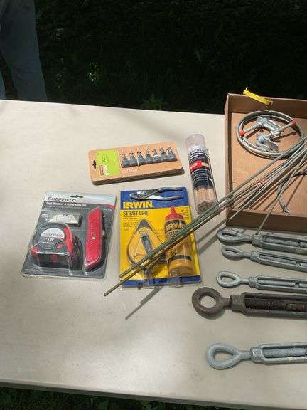 Flat of chalk line, tape measure, bits, carpenter pencils - Hamilton ...