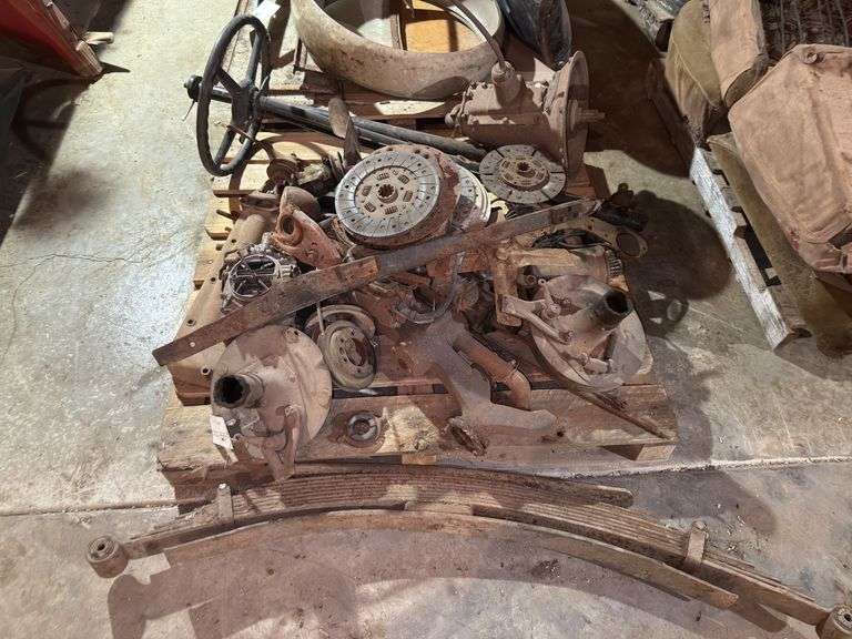 Pallet Of Ford Model A/T Parts, Leaf Springs, Clutches, Transmission ...