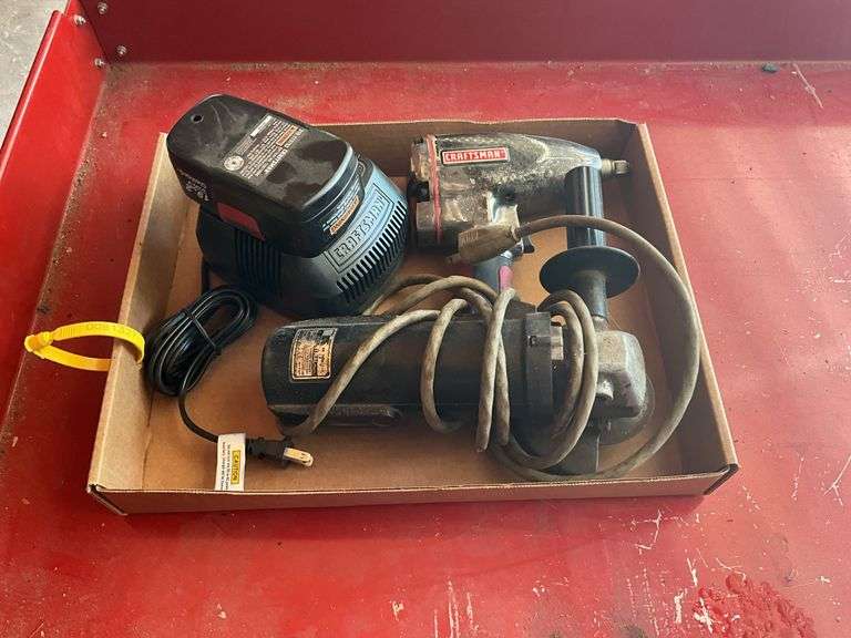 Flat with battery charger, 1/2 impact, & 4" industrial grinder ...