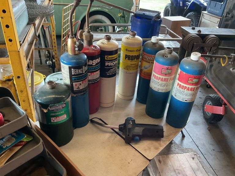 Flat of butane torch tanks & torches - Hamilton-Maring Auction Group