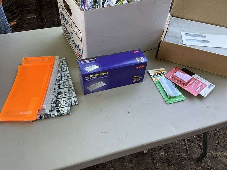 Box of envelopes, velcro sticky pads, pencil cases, box of envelopes ...