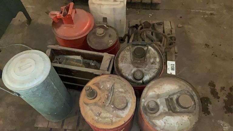 Pallet Containing Gas Cans, Rope, Galvanized Bucket - Hamilton-Maring ...