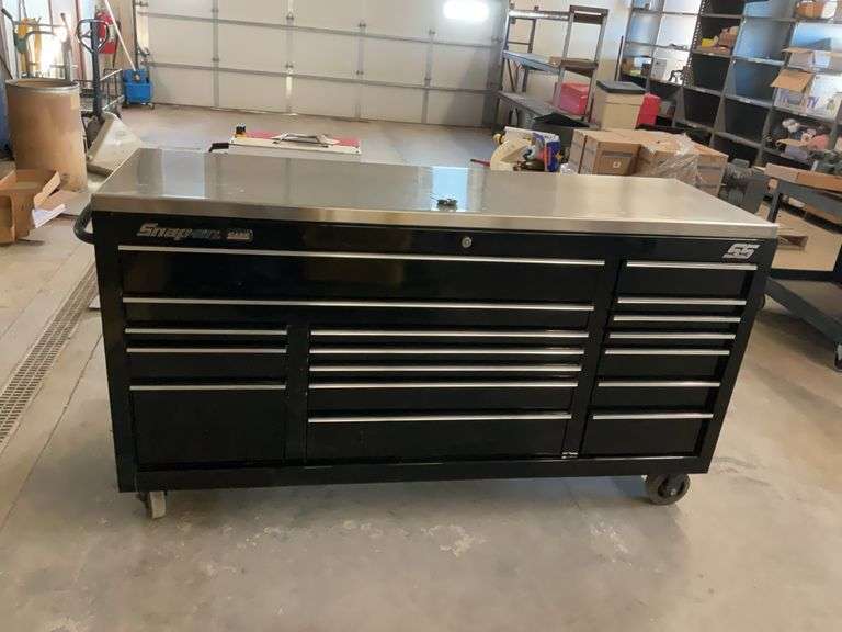 Snap on bench tool box, stainless steel top - Hamilton-Maring Auction Group