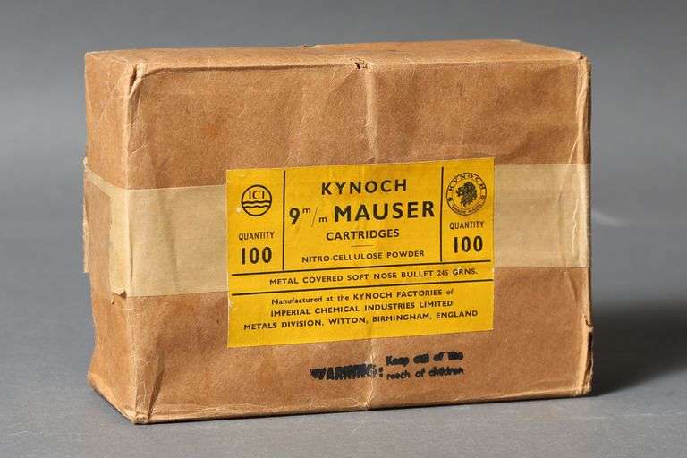 1 Brick Vintage Kynoch 9mm Mauser Ammo - Montrose Auction, Inc