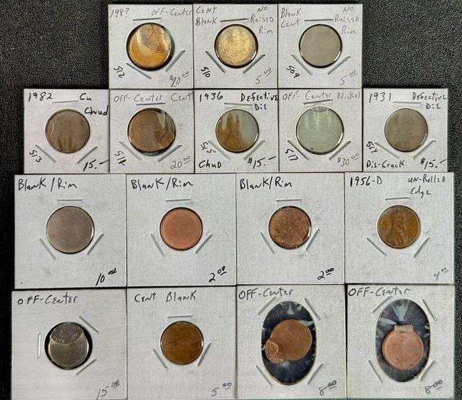 (16) Off Center, Defective Die, Error Coin Lot - Mantle Auctioneer