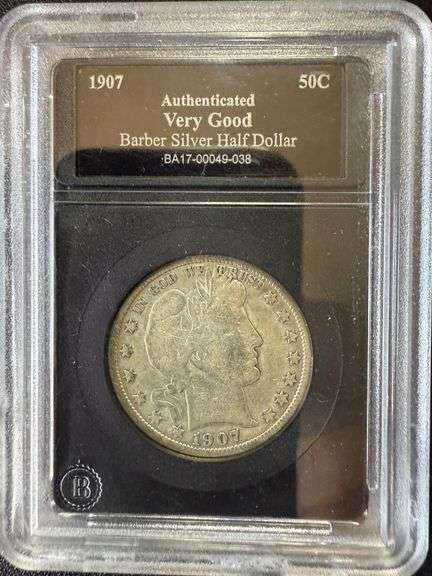 1907 Barber Silver Half Dollar 50c - Mantle Auctioneer