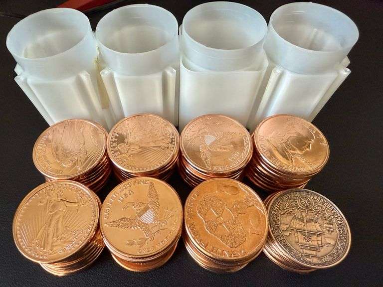 (76) Various Fine Copper Rounds .999 - Mantle Auctioneer