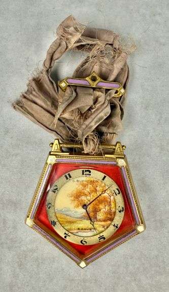 Rare Antique Brass & Enamel Hand Painted C. Bucherer Clock - Mantle ...