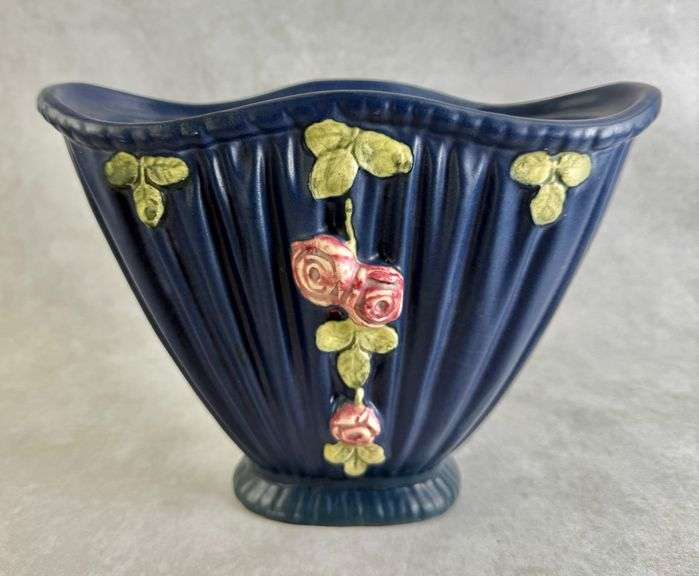 Weller Blue Drapery Fan Vase - Mantle Auctioneer