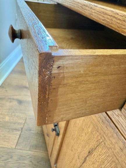 Small Antique Step Back Original Glass Oak Cupboard - Mantle Auctioneer