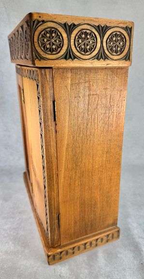 Antique Hand Carved Small Wood Cabinet - Mantle Auctioneer