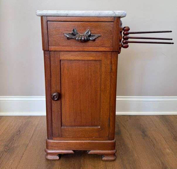 Antique Marble Top Wash Stand with Drying Racks - Mantle Auctioneer