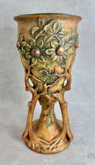 Weller Pottery Woodcraft Vase - Mantle Auctioneer
