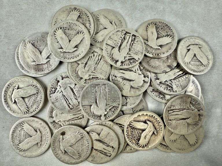 (33) Silver Standing Liberty Quarters $8.25 FV - Mantle Auctioneer