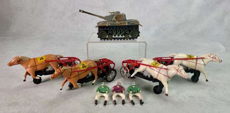 Vintage Toys Race Horses w/ Jockeys & Schaper Stomper Tank - Mantle ...
