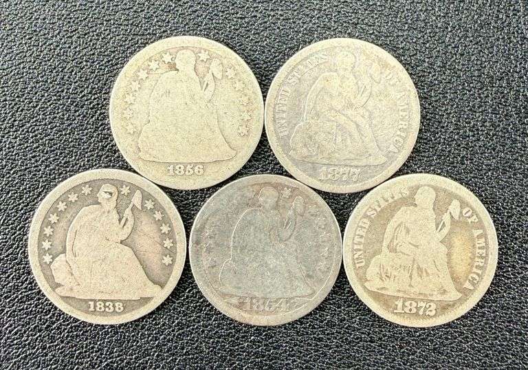 (5) Seated Liberty Silver Dimes 10c - Mantle Auctioneer