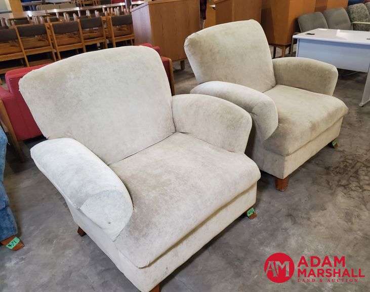 (2) Gray Fabric Overstuffed Arm Chairs - 43"W - Adam Marshall Land ...