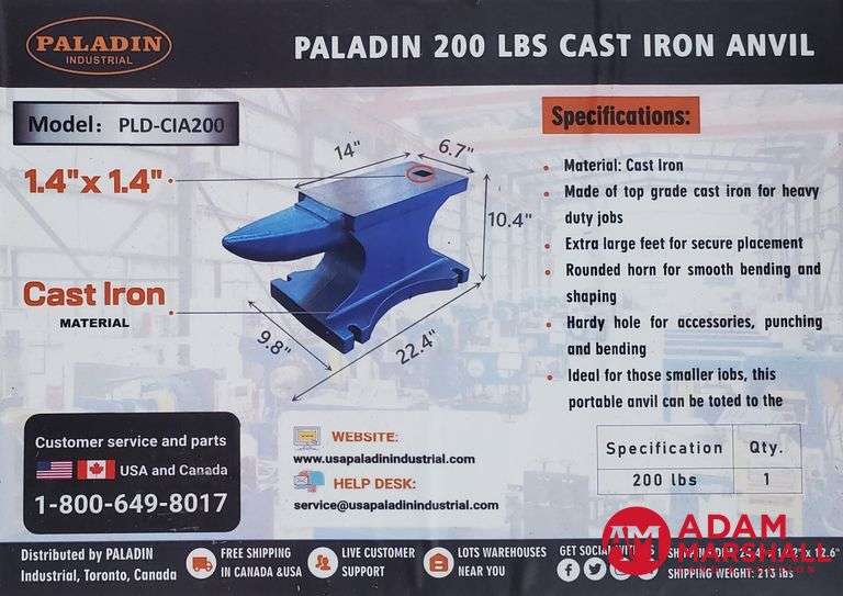 Unused Paladin 200 LB Cast Iron Anvil - Adam Marshall Land & Auction, LLC