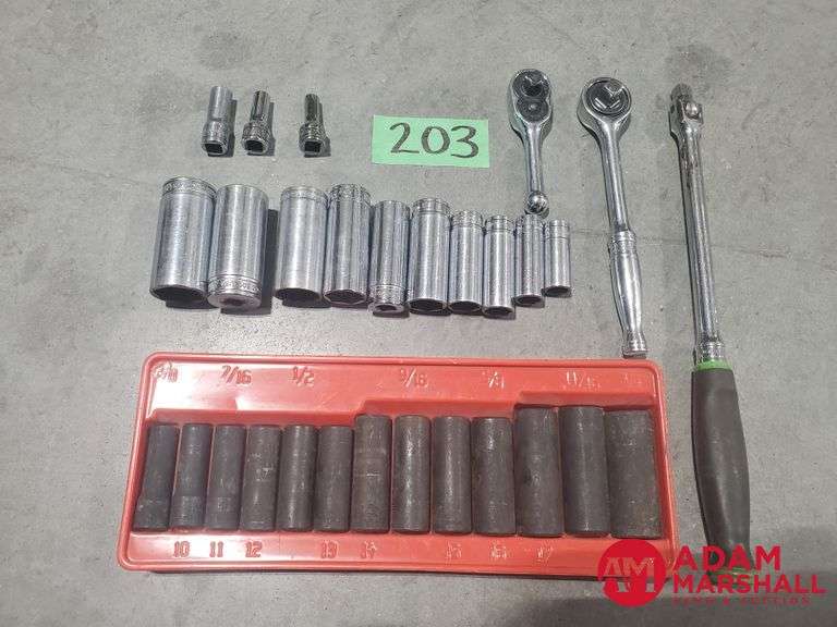 Snap-On and Blue Point Assorted Sockets and Ratchets - Adam Marshall Land & Auction, LLC