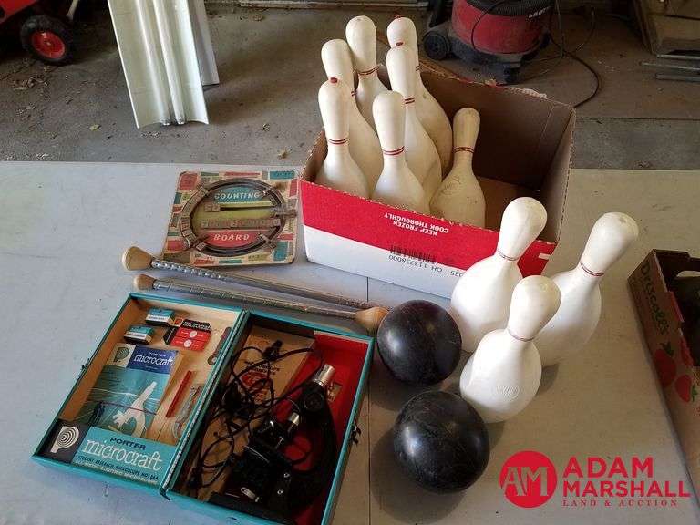 Kids Plastic Bowling Set, Porter Microscope, Batons & Vintage Counting ...