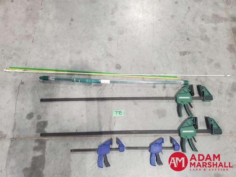 (2) Masterforce Clamps, 12' Wire Fishing Rod, (2) Irwin Clamps - Adam ...