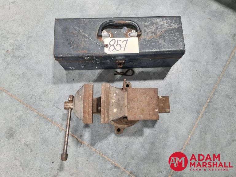 5" Great Neck Swivel Bench Vise and Metal Tool Box with Contents - Adam ...
