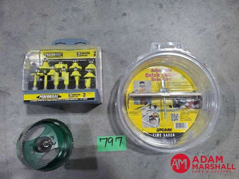 Performax 15PC Router Bit Set, Speare Quick Cutter Hole Saw - Adam ...