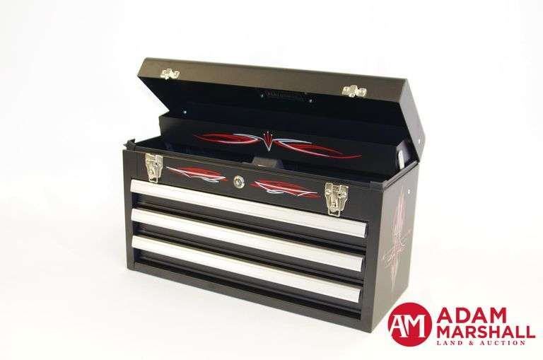 20" Black metal tool box. 3 Drawers. Custom hand painted by Randy ...