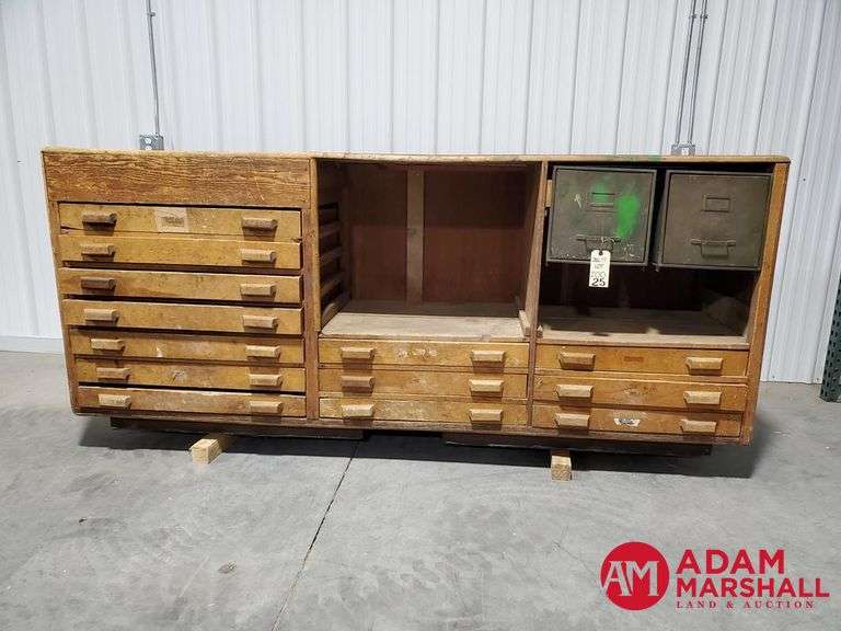 Wooden Work Bench w/ 13 Drawers - Adam Marshall Land & Auction, LLC